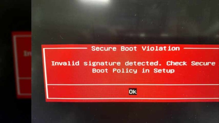 아수스 노트북 USB 부팅 Secure Boot Violation Invalid signature detected. Check ...