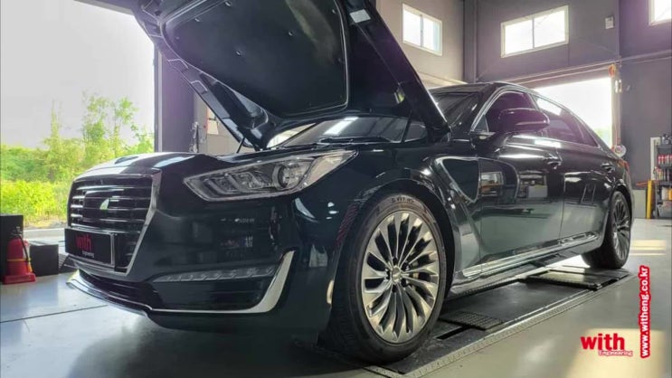 현대 제네시스 EQ900 3.3T-GDI 아이들 상태(630RPM)에서 변속기 D(560RPM)에 들어가면 차량진동으로 인해 RPM670으로 조절로 진동을 줄어 드렸습니다 ...