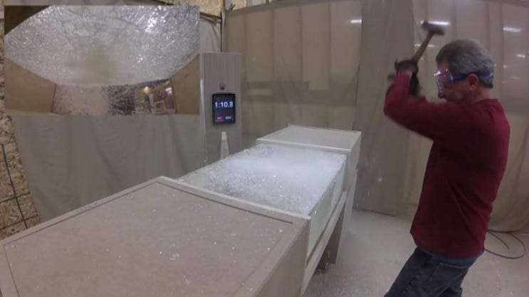 [접합유리 실험영상]침입 및 도난 방지 디스플레이용 SentryGlas®(SGP) & Trosifol® Spallshield ...