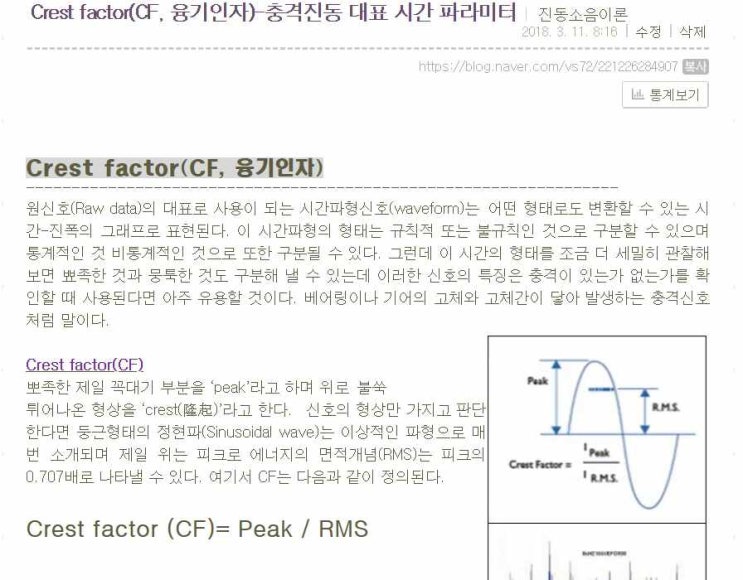 Crest factor(CF, 융기인자)-충격진동 대표 시간 파라미터 : 네이버 블로그