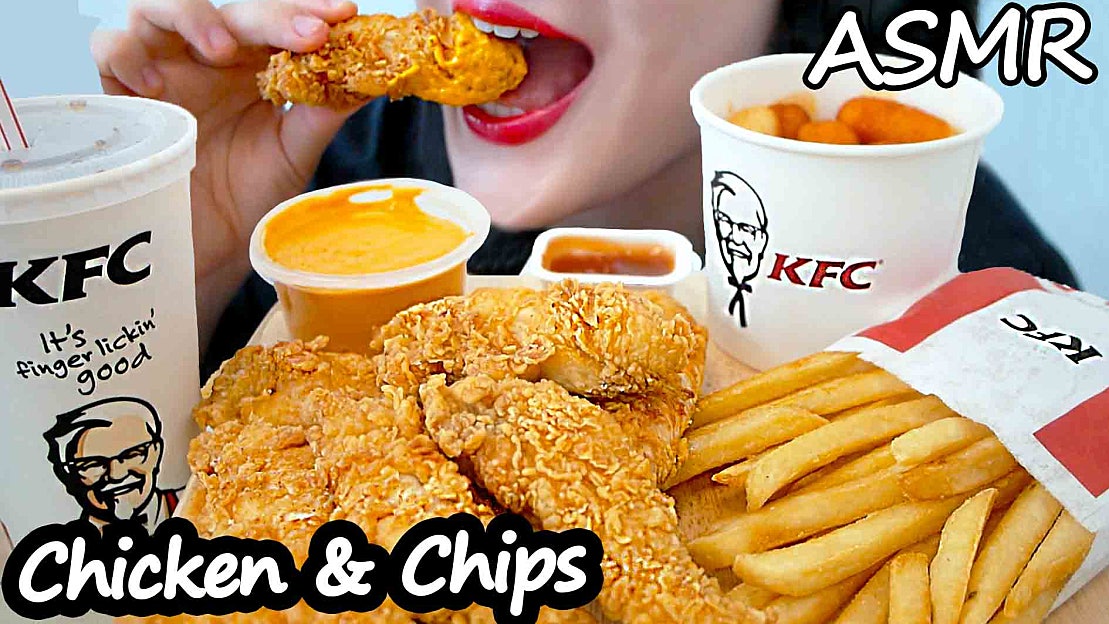 ASMR KFC 치킨 떡볶이 리얼사운드 먹방 KFC chicken spicy rice cakes eating sounds - 네이버 TV