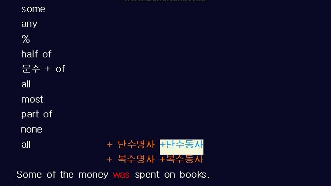 of 단수명사 +단수동사, of 복수명사+복수동사, all most some any half none of [16강3교시 ...