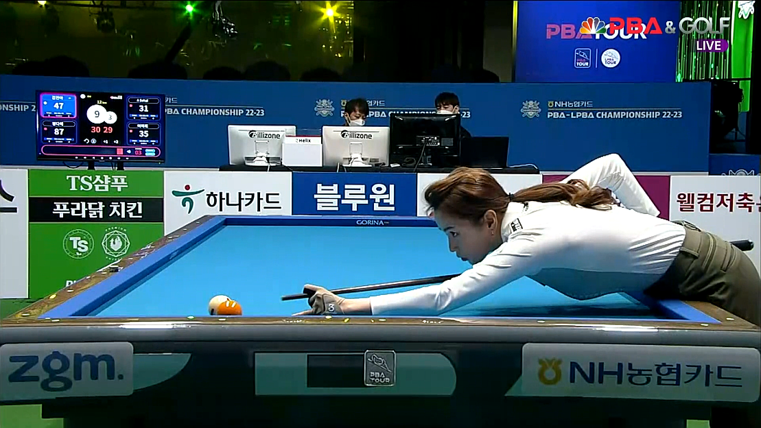 기가막힌 투뱅크샷 성공하면서 5점 하이런 만들어내는 김진아![NH농협카드 LPBA 챔피언십 22-23] - 네이버 TV