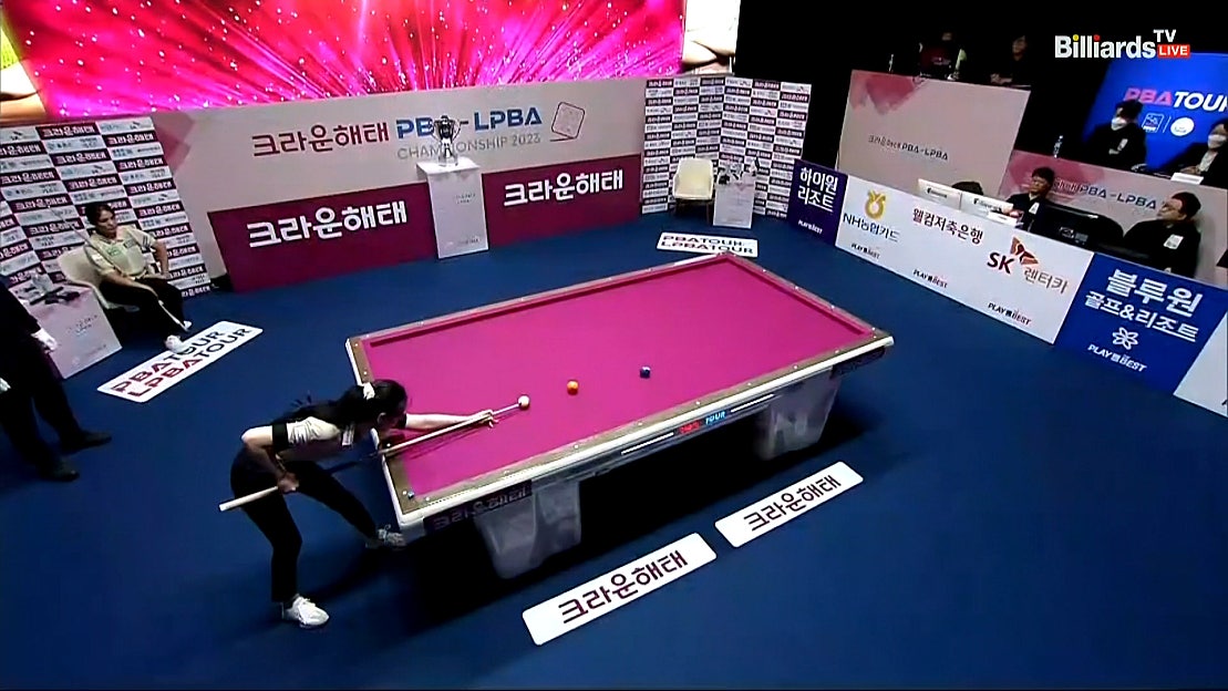 키스를 완벽하게 제거하며 뒤돌리기 성공!!1세트 승리하는 김보미[크라운해태 LPBA 챔피언십 2023] - 네이버 TV