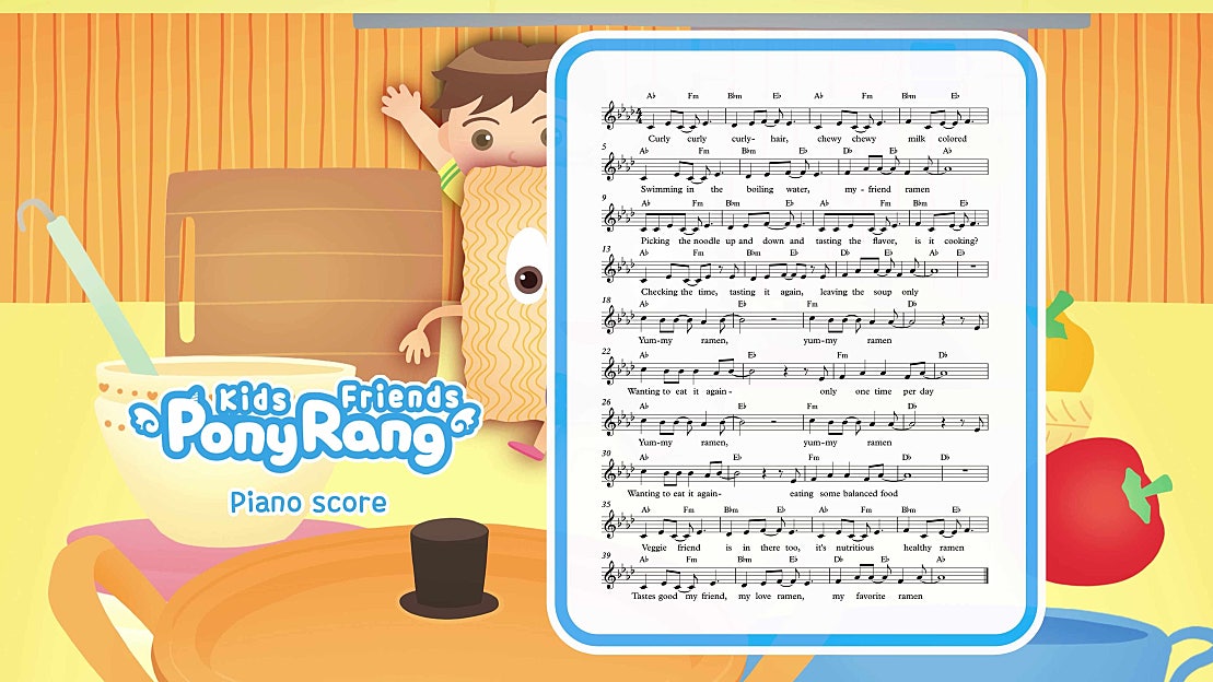 Ramen - Nursery rhyme piano sheet music - PonyRang TV Kids Play - 네이버 TV