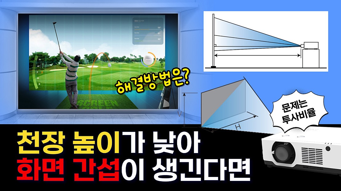 스크린 골프장 천장이 낮아서 화면에 그림자가 생겨요 문제는 프로젝터 투사 비율 투비 네이버 Tv