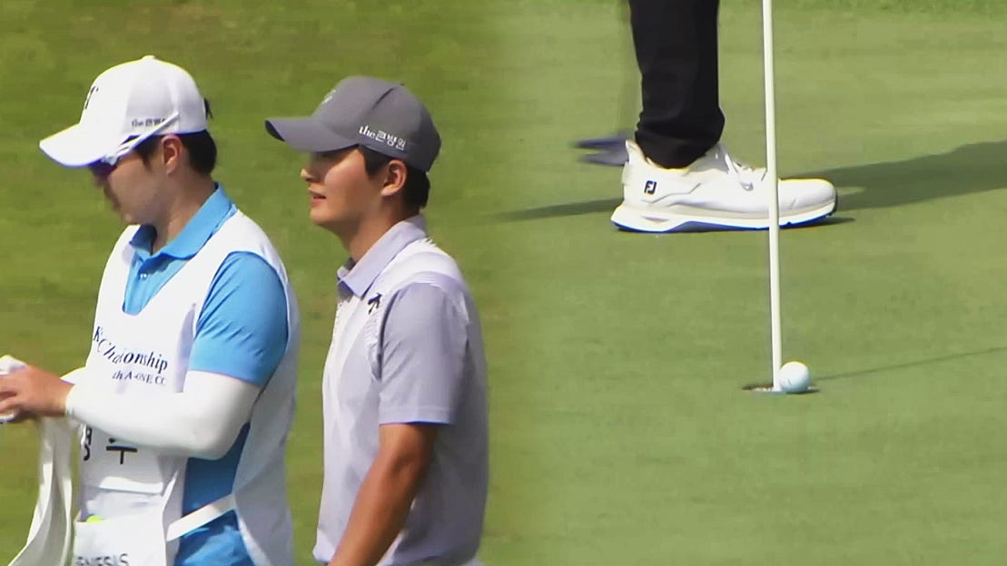 '버디 기회였는데...' 홀 컵 앞에서 멈춰 선 김영수의 퍼트 [제67회 KPGA 선수권대회 with A-ONE CC 2R] - 네이버 TV