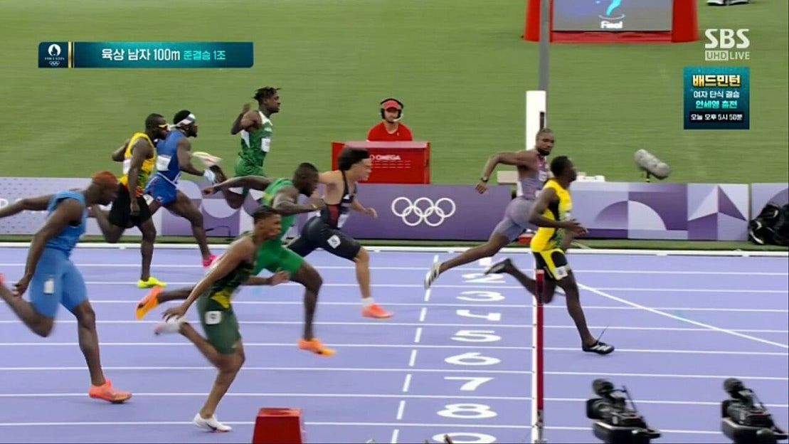 [SBS] 치열한 기싸움, 서로를 바라보는 세빌과 라일스 [남자 100m 준결승] - 네이버 TV