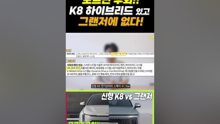 현대 VS 기아 하이브리드 똑같다고?? 그랜저 VS K8 이렇게 다릅니다! 모르면 후회! #shorts #hybri - 네이버 TV