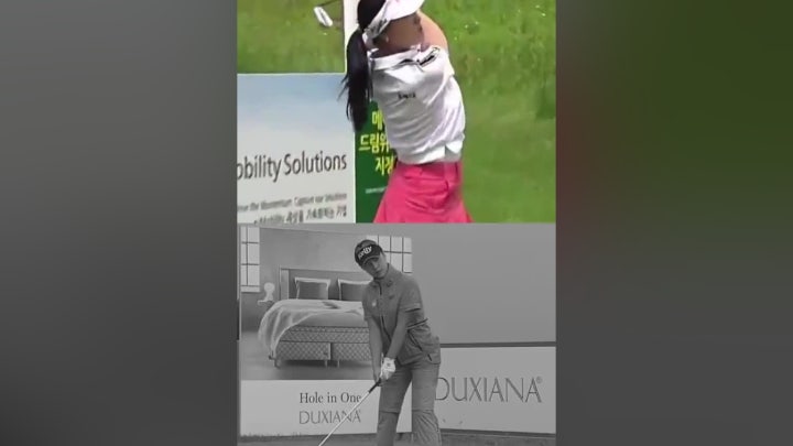 윤이나 티샷 비교 : OK저축은행 읏맨 오픈 1R VS 제12회 E1 채리티 오픈 1R - 네이버 TV