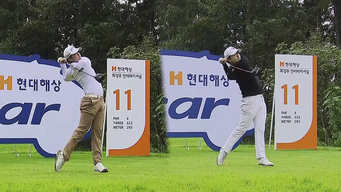 'KPGA의 묘미!' 강력한 힘으로 원 온에 성공한 장유빈-김민규 [현대해상 최경주 인비테이셔널 FR] - 네이버 TV