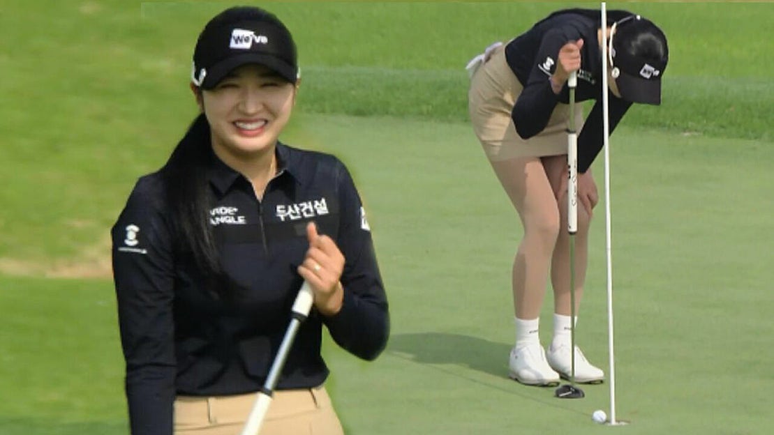 떨어지며 홀 가장자리에 박힌 공, 움직임을 지켜보는 박혜준 [덕신EPC 챔피언십 1R] - 네이버 TV